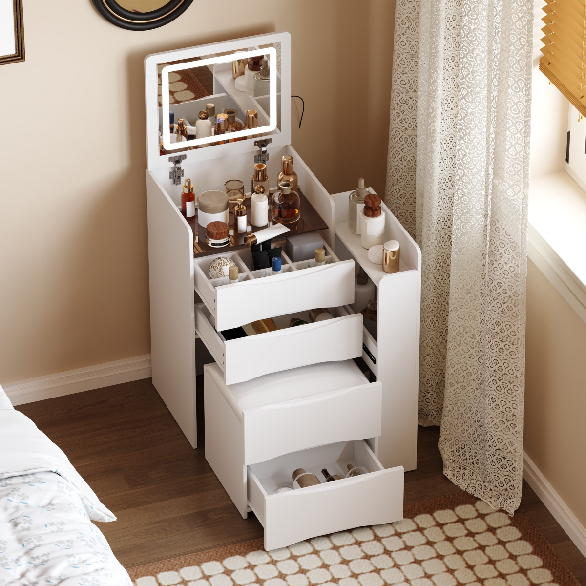 Click here for Famapy White Closet Drawer Vanity With Light Mirro... prices