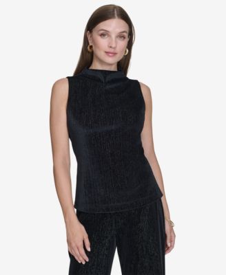 Halston Women's Metallic-Flecked Mock Neck Sleeveless Top - Macy's