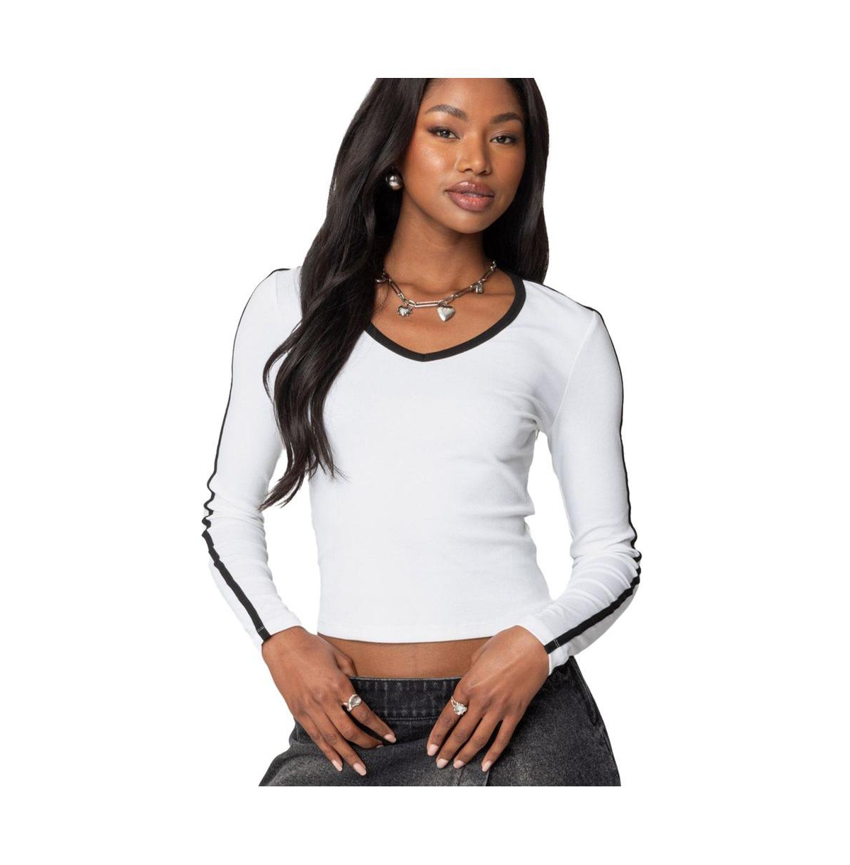 Click here for Edikted Womens Contrast V Neck Long Sleeve T Shirt... prices