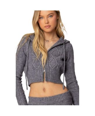 Edikted Womens Ray Cable Knit Hooded Cardigan - Macy's