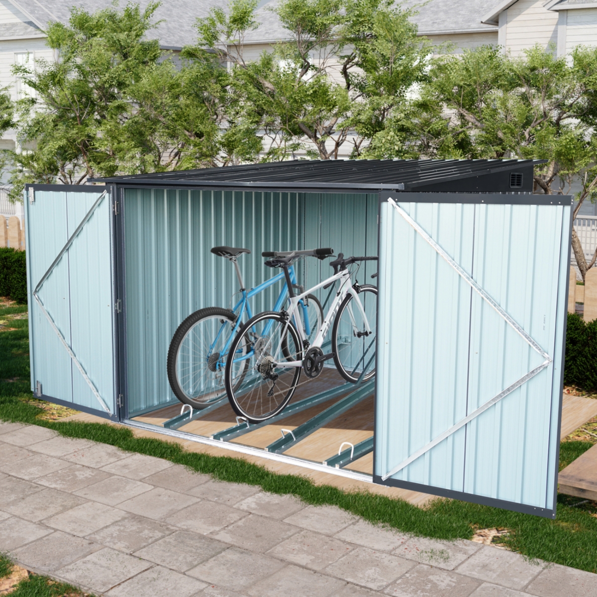 Click here for Streamdale Outdoor Steel Bike Shed (Black) - Black prices