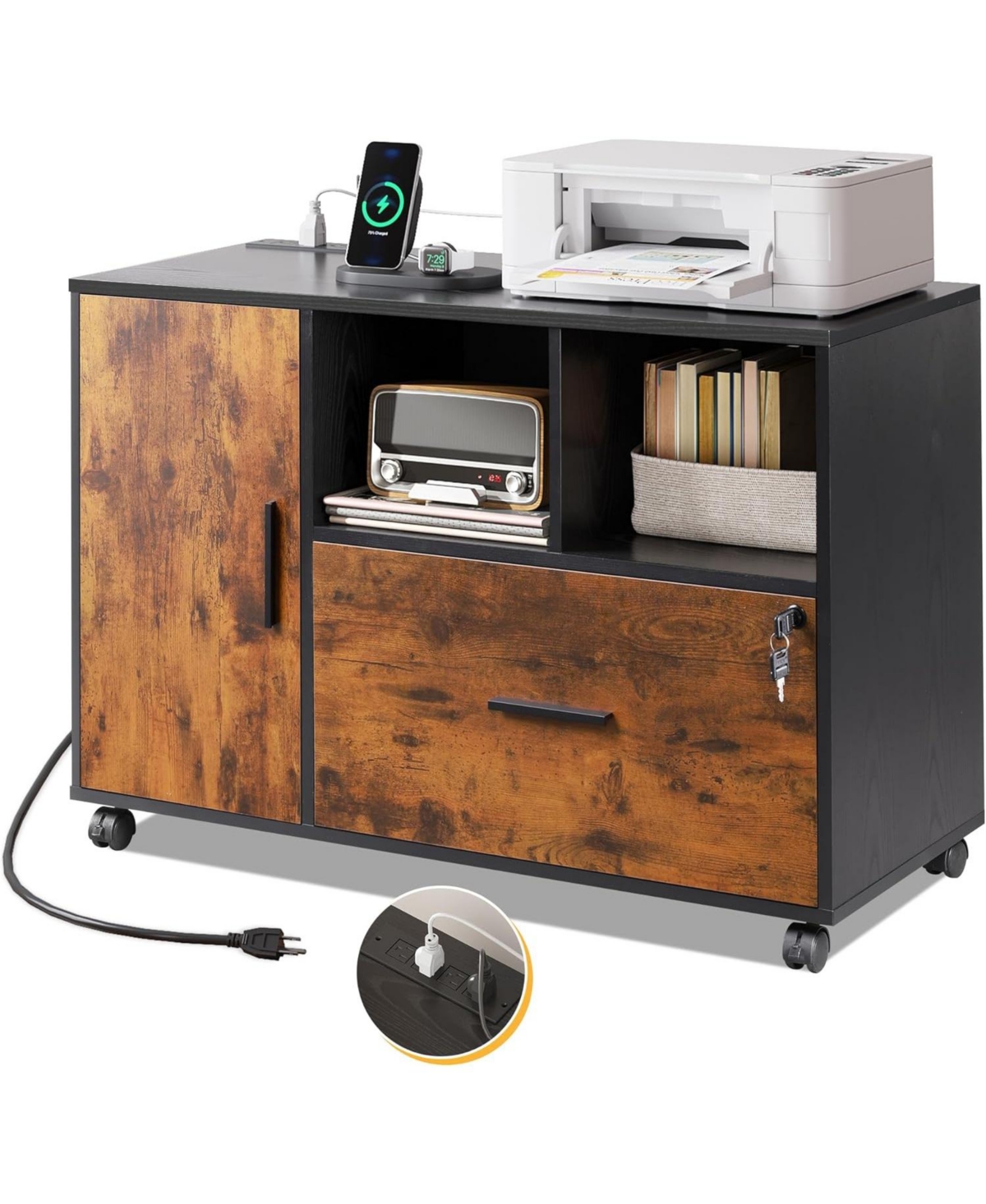 Click here for File Cabinet with Charging Station  1 Drawer Rolli... prices