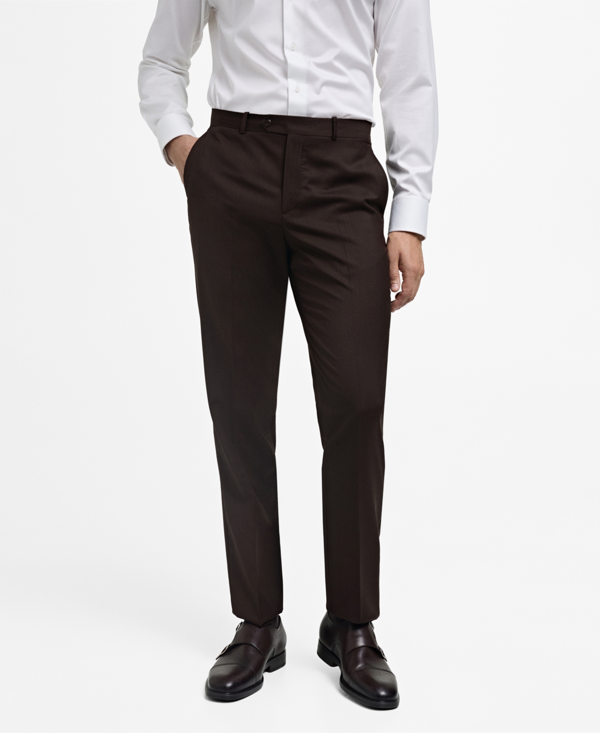 Click here for Mango Mens Virgin Wool Slim-Fit Suit Pants - Brown prices