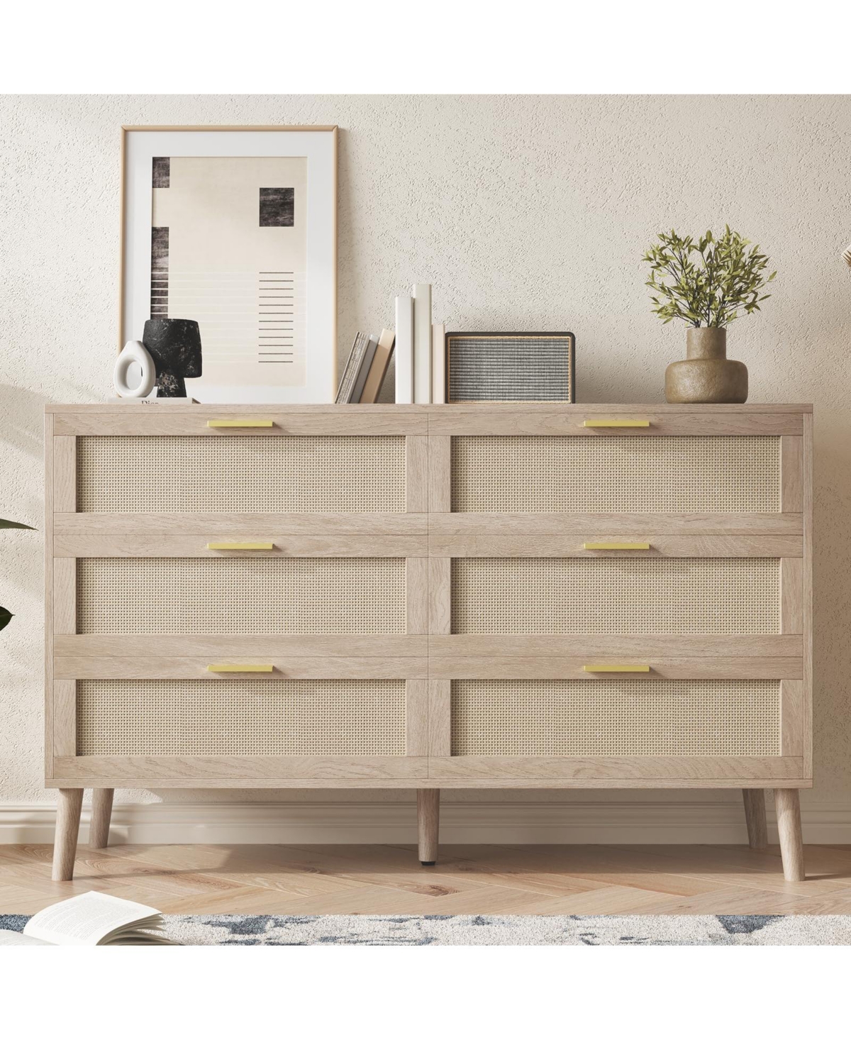 Click here for gaomon 6 Drawer Rattan Dresser - Brown prices