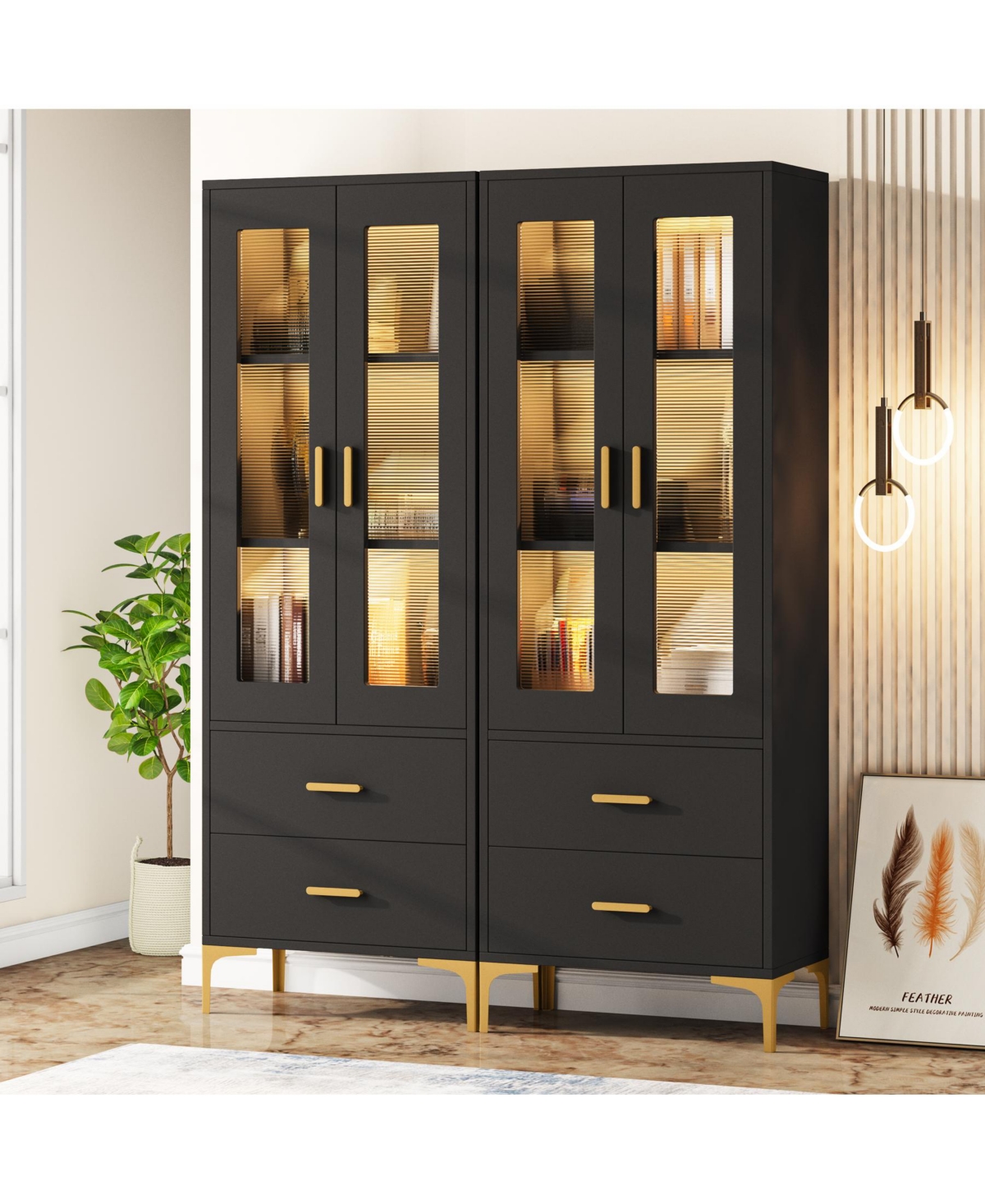 Click here for Tribesigns Bookcase with Doors and Led Light Books... prices