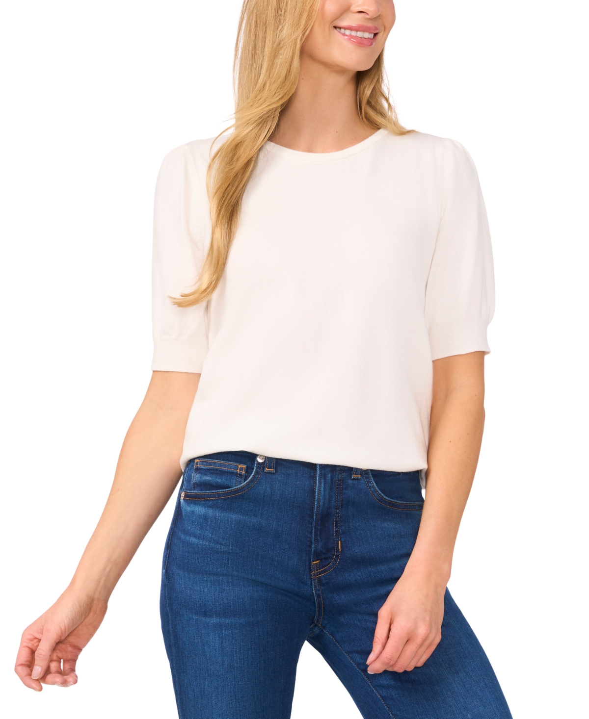 Click here for CeCe Womens Crewneck Puff Sleeve Cotton Sweater -... prices