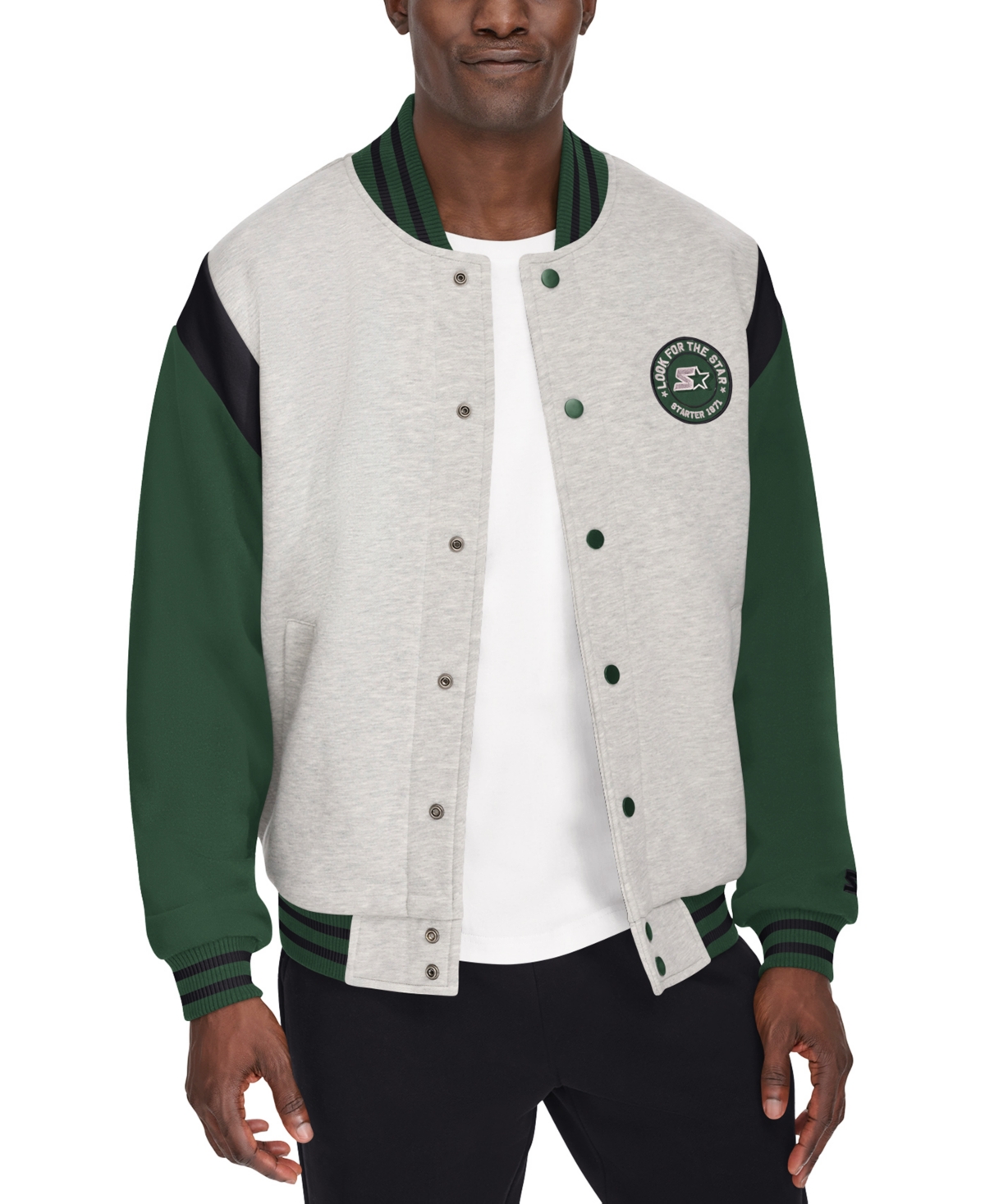Starter Men's Heavyweight Fleece Varsity Jacket In Med Green | ModeSens