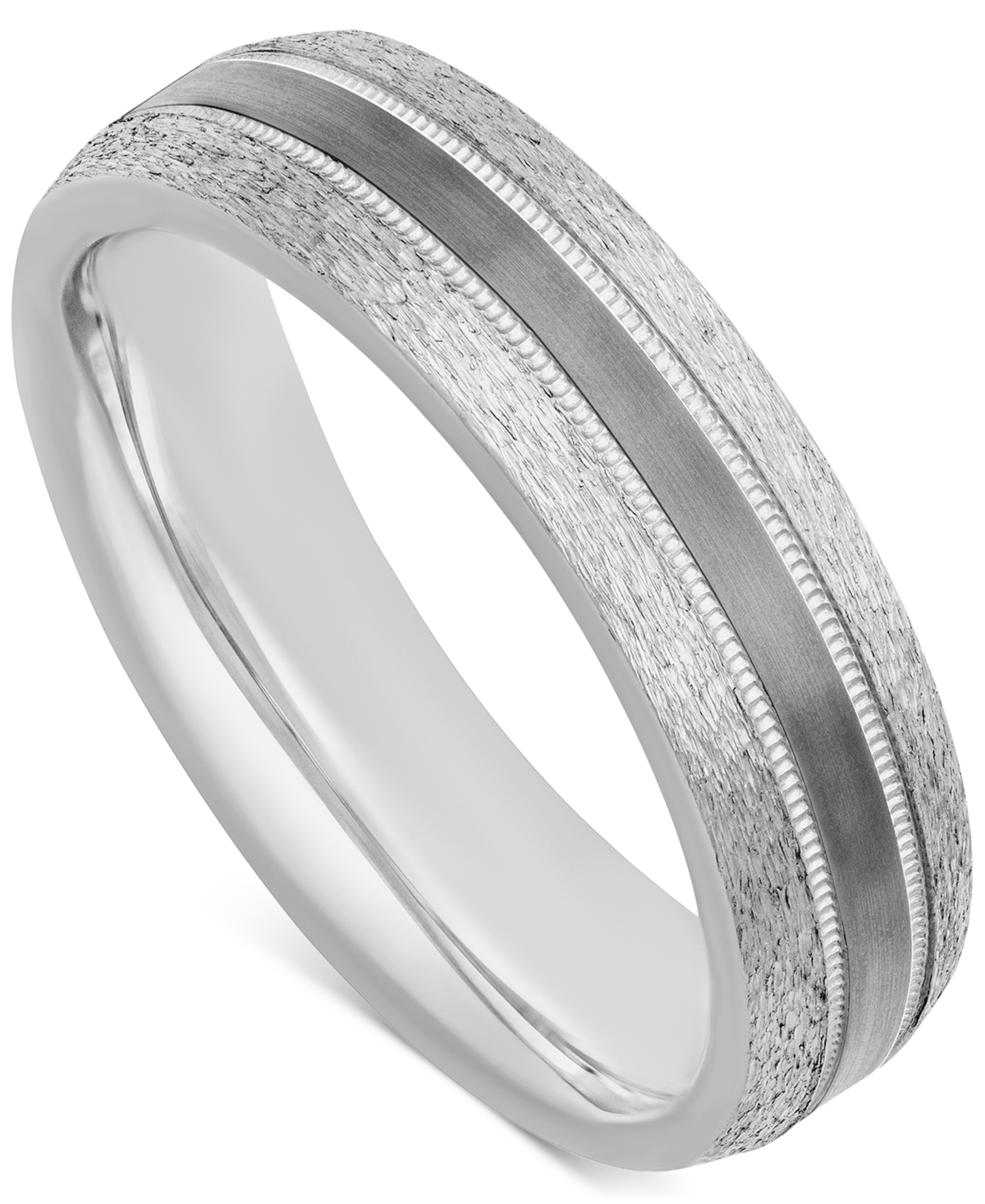 Click here for Mens Bark & Brushed Finish Wedding Band in Sterlin... prices