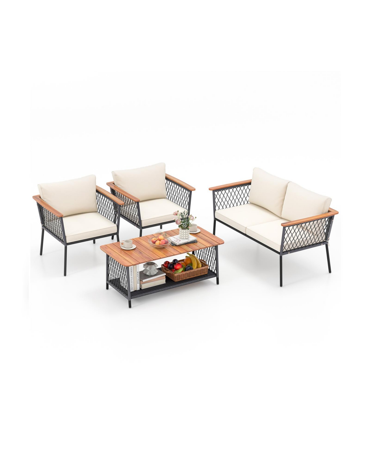 Click here for 4 Piece Patio Rattan Furniture Set with 2-Tier Tab... prices
