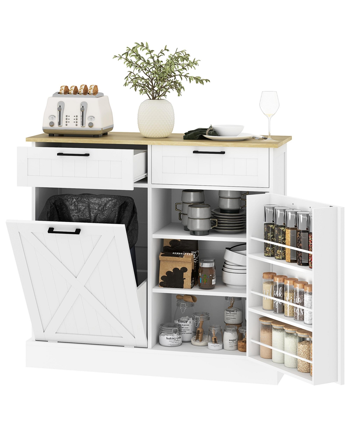 Click here for Homcom 10 Gallon Kitchen Island with Trash Can Sto... prices