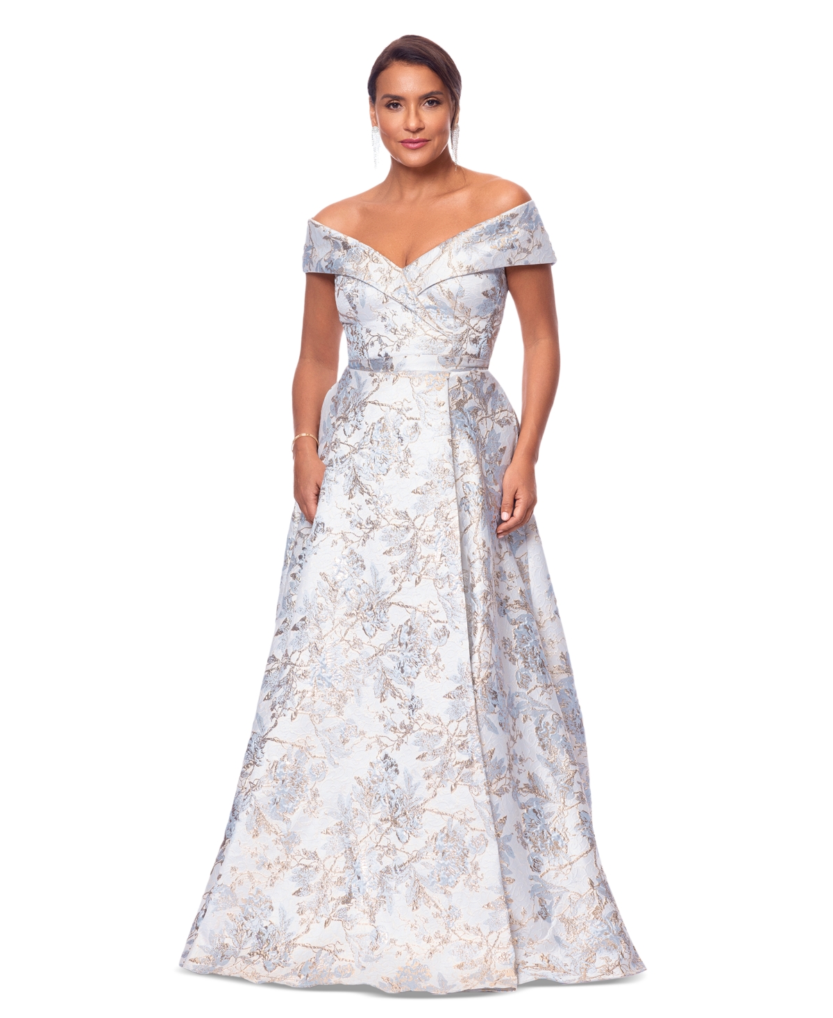 Click here for Xscape Womens Sweetheart-Neck Metallic-Jacquard Ba... prices