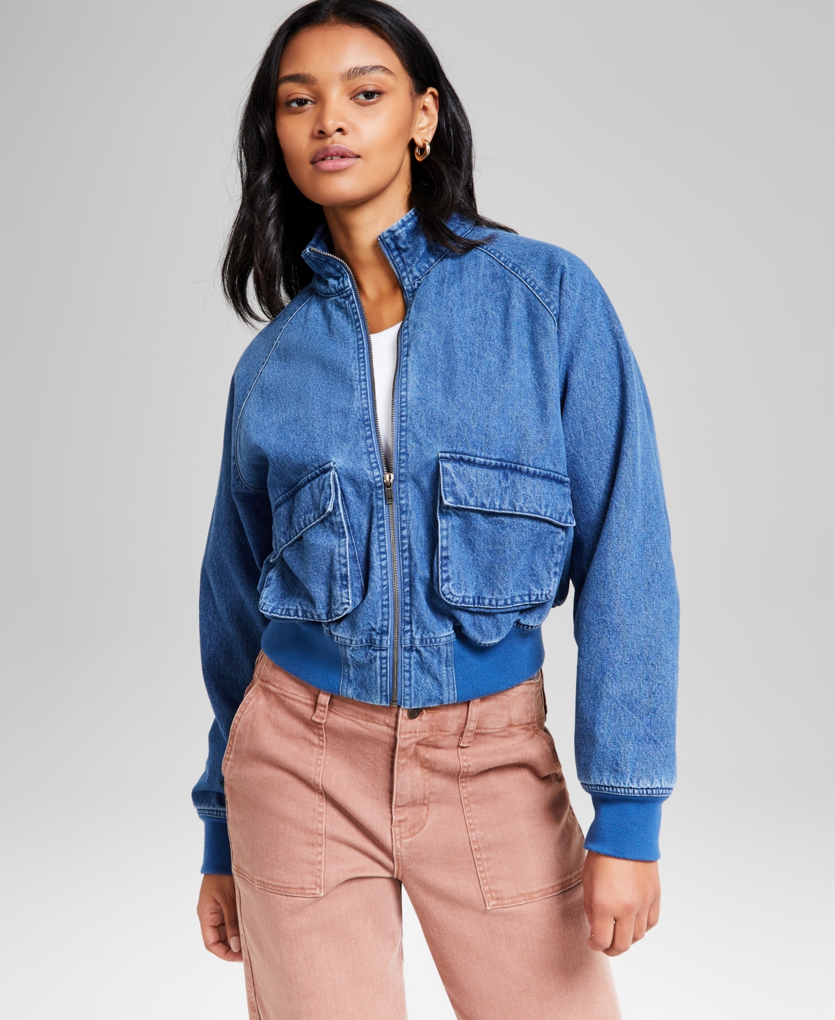 Click here for And Now This Womens Zip-Front Denim Bomber Jacket... prices