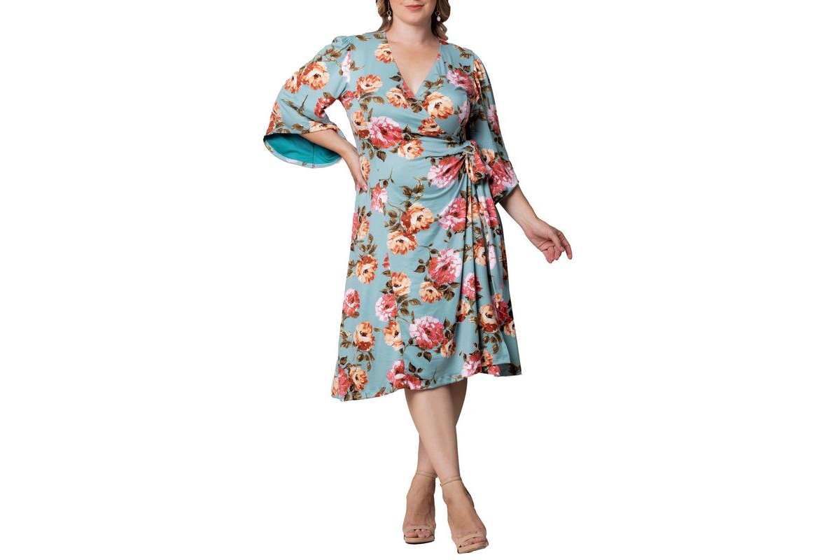 Click here for Kiyonna Plus Size Gemini Wrap Dress with Contrast... prices