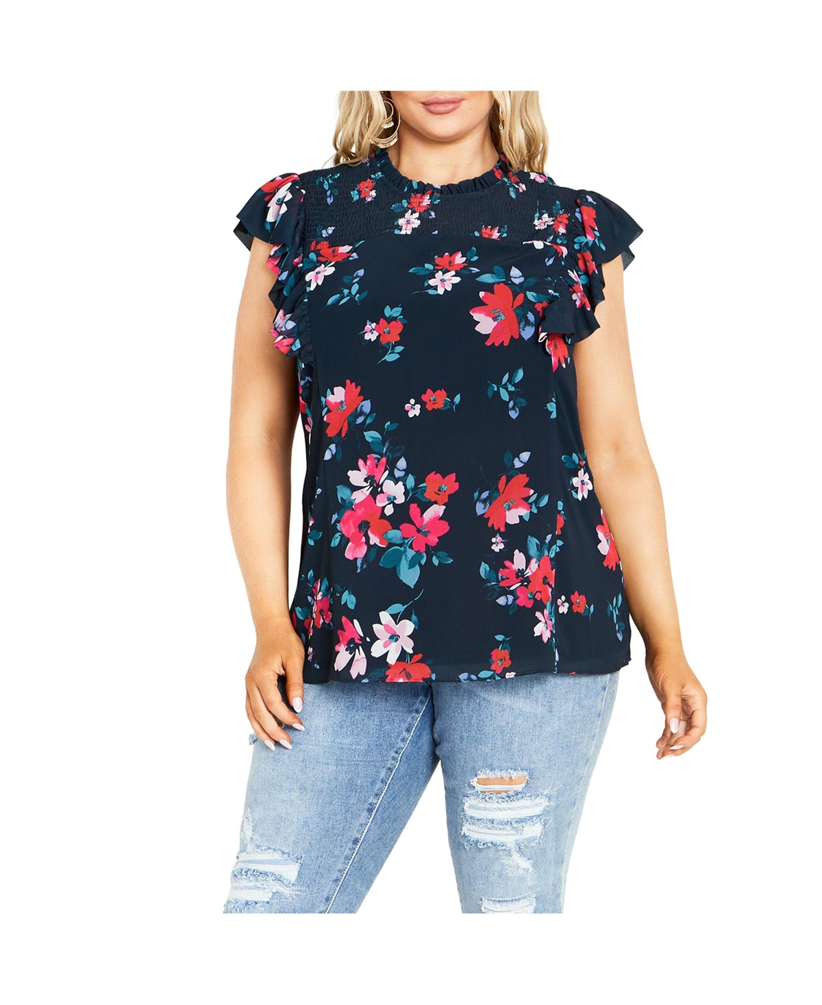 Click here for City Chic Plus Size Vanessa Print Top - Navy lotte... prices
