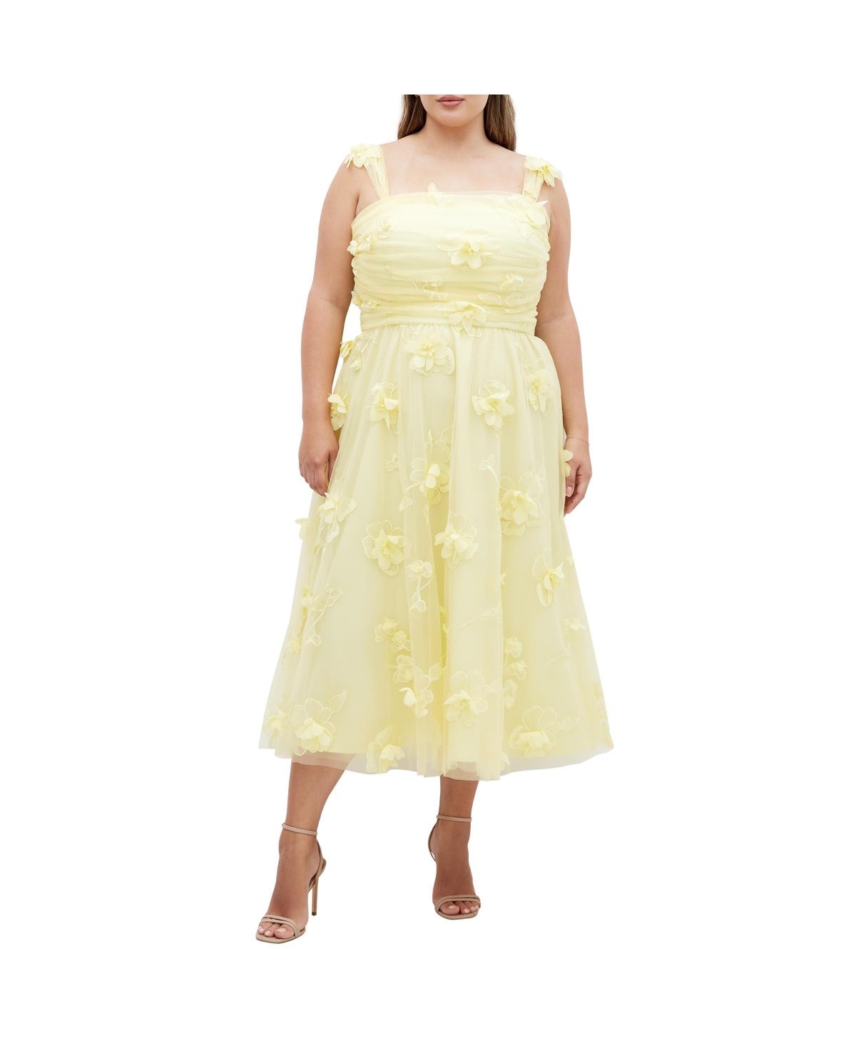 Click here for City Chic Plus Size Leilani 3D Dress - Lemon flora... prices