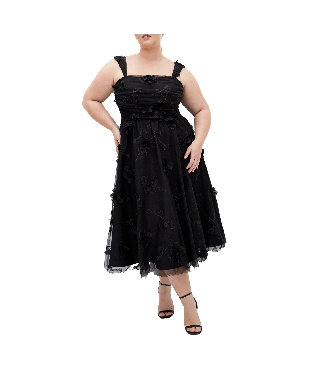 Click here for City Chic Plus Size Leilani 3D Dress - Black flora... prices