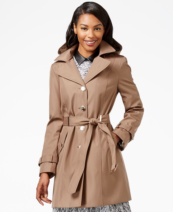 Calvin Klein Hooded Single-Breasted Water-Resistant Trench Coat - Macy's