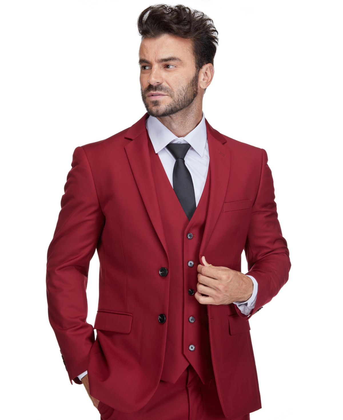 Braveman Mens 3-Piece Premium Vested 3-Piece Slim Fit Suit - Red