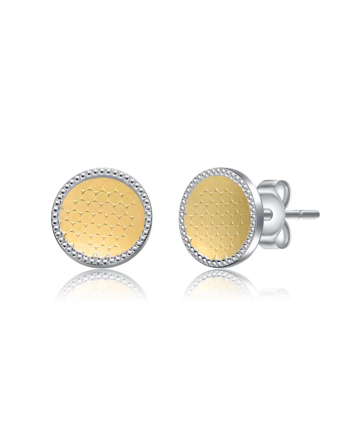 Click here for Two-Tone Round Milgrain Medallion Stud Earrings in... prices