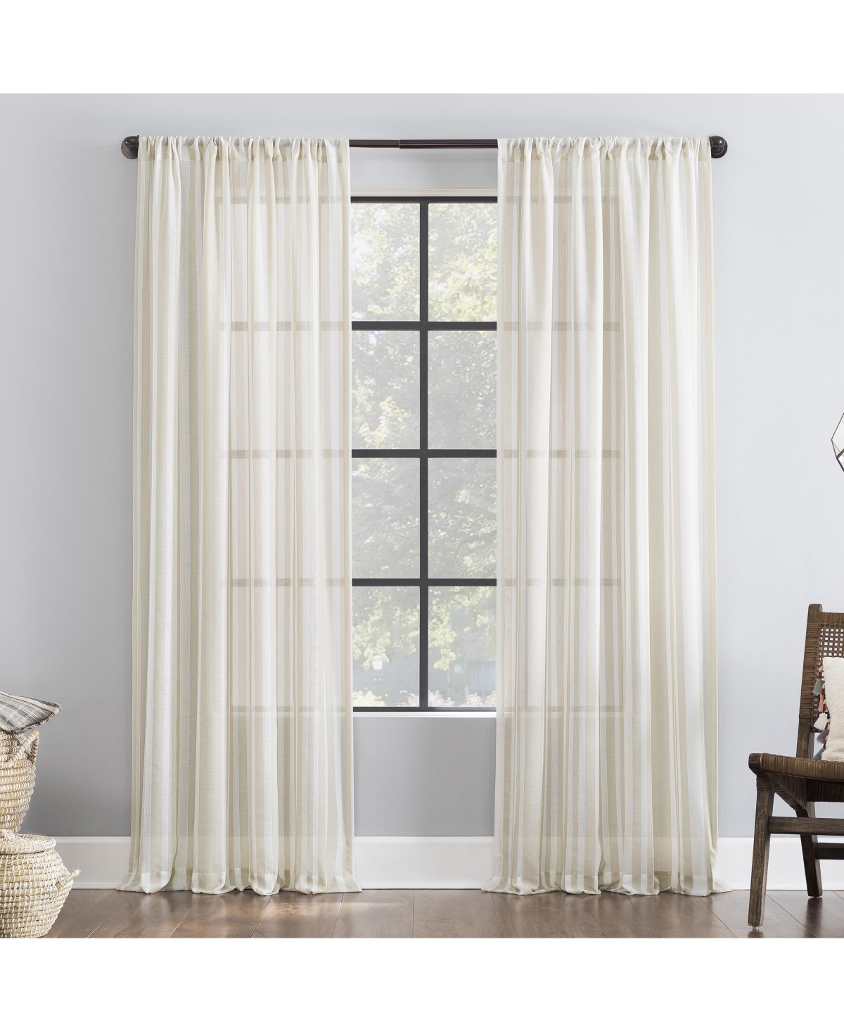 Click here for Leno Weave Stripe Anti-Dust Sheer Curtain Panel -... prices