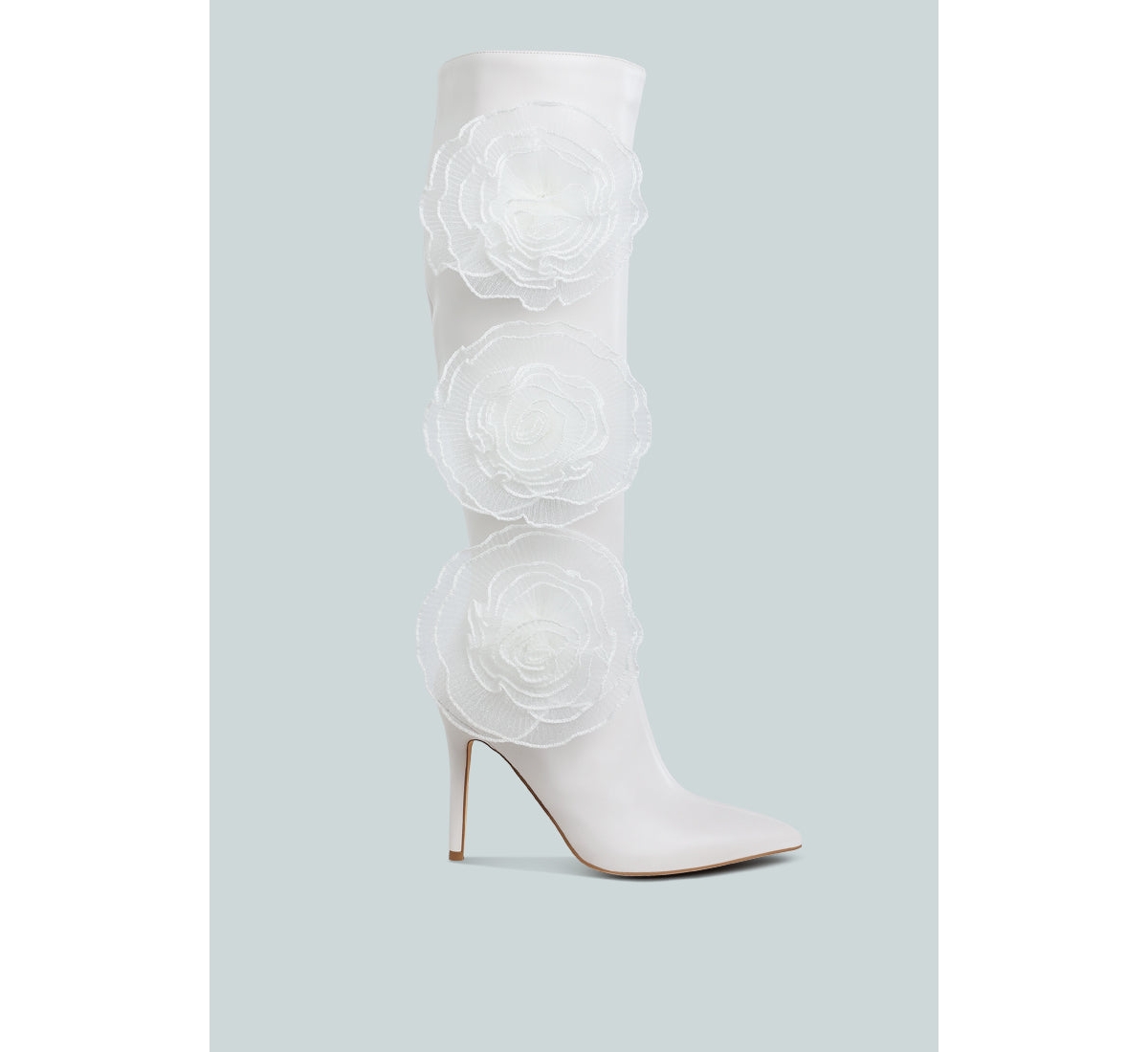 Click here for Chinkara Sheer Big Rose Detail Long Boots - White prices