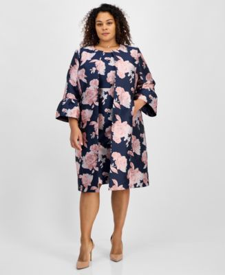 Kasper Plus Size Jacquard Floral Open-Front Topper - Macy's