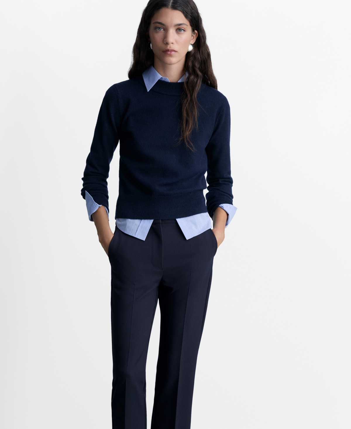 Click here for Mango Womens Pleat Straight Trousers - Dark Navy prices