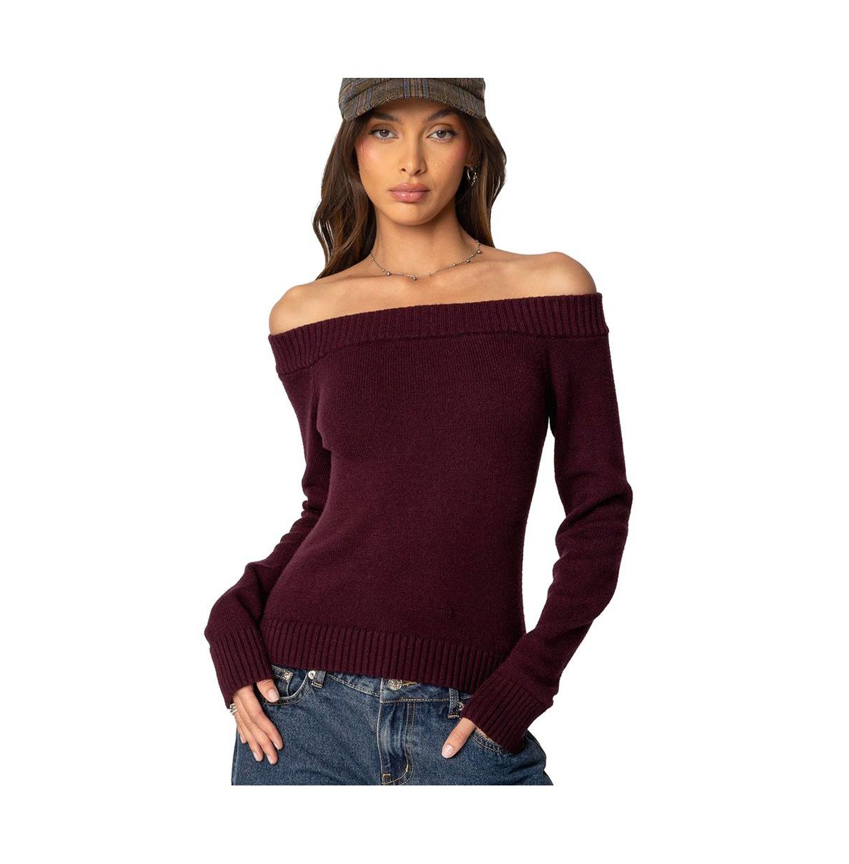 Click here for Edikted Womens Elona Off Shoulder Knit Top - Burgu... prices