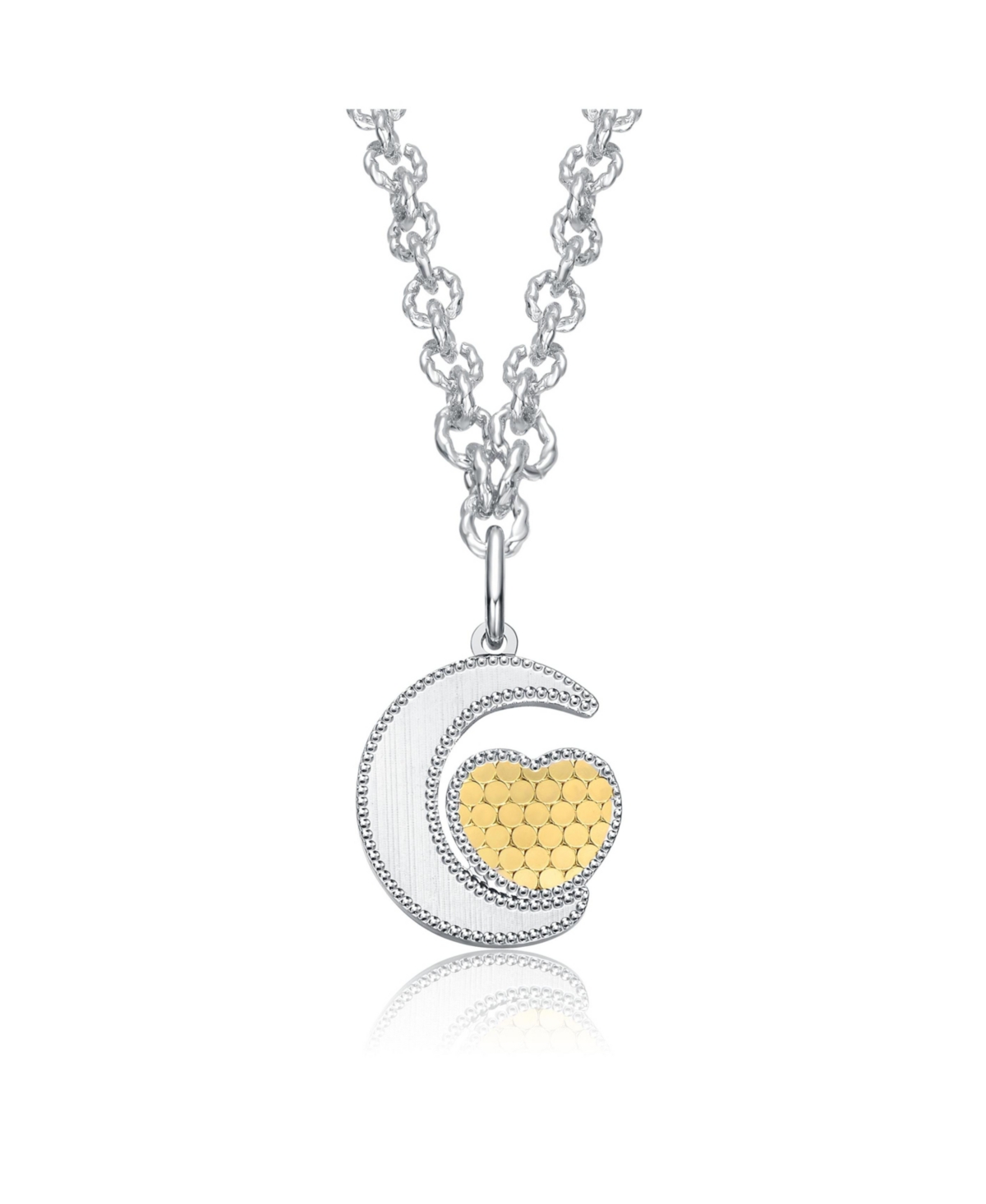 Click here for Two-Tone Crescent Moon & Heart Pendant - White prices
