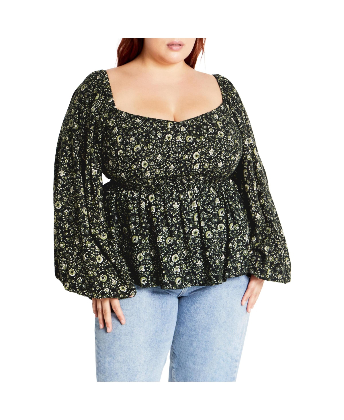 Click here for City Chic Plus Size Dahlia Top - Olive ditsy prices