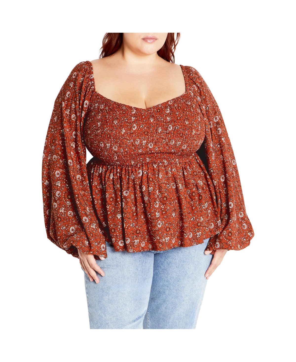 Click here for City Chic Plus Size Dahlia Top - Spice ditsy prices