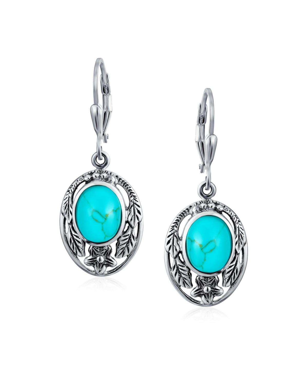 Click here for Bling Jewelry Oval Flower Leaf Carved Blue Synthet... prices