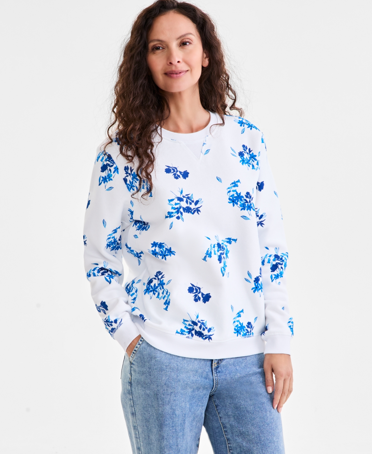 Click here for Style & Co Womens Printed Crewneck Fleece Pullover... prices