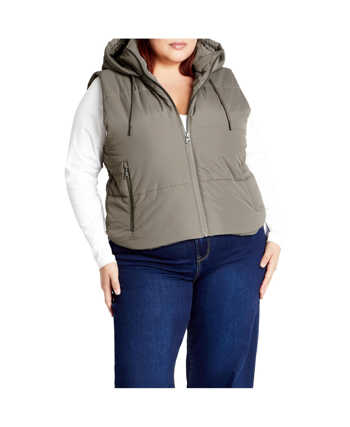 Click here for City Chic Plus Size Ava Puffer Vest - Sage grey prices