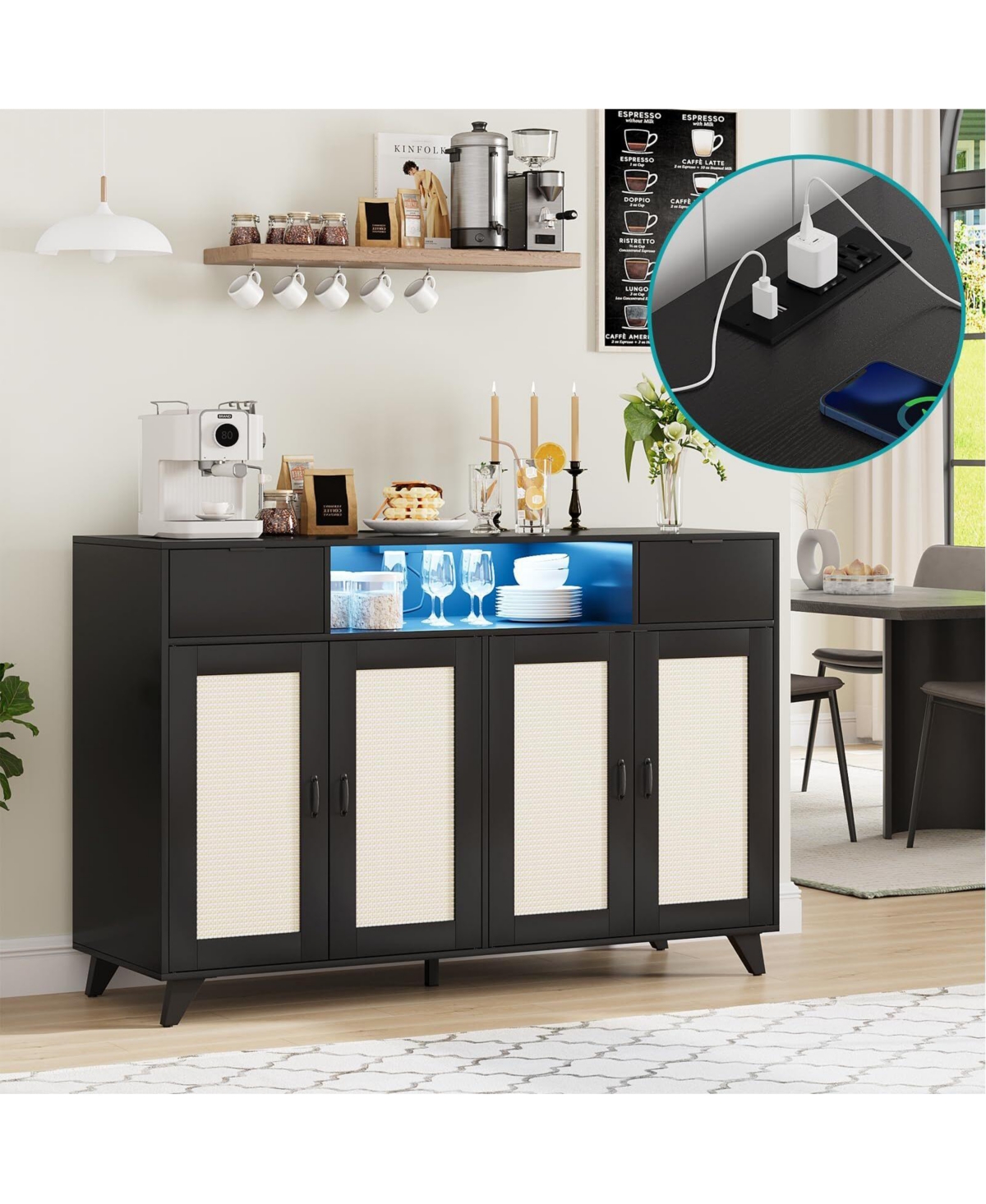 Click here for gaomon Sideboard Buffet Cabinet  4 Rattan Doors 2... prices