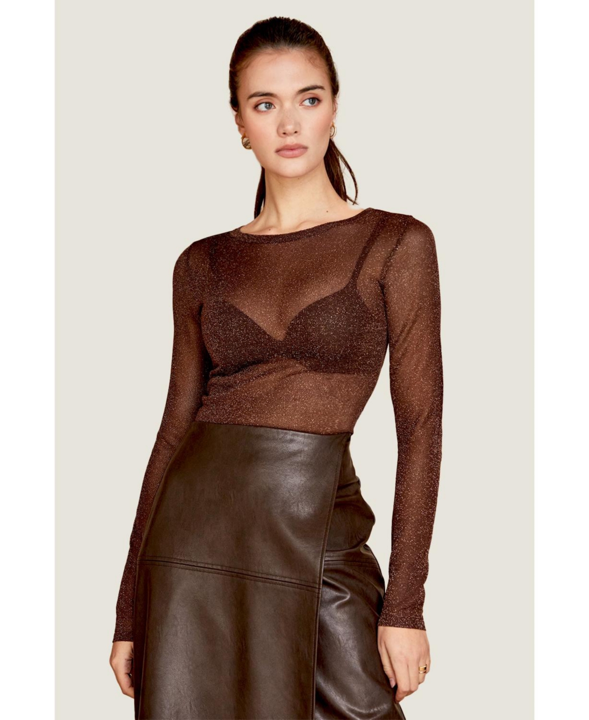 Click here for Crescent Womens Eliana Lurex Sheer Knit Top - Brow... prices