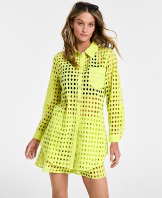 Dotti Women's Cotton Openwork Dot Cover-Up Beach Shirt - Macy's