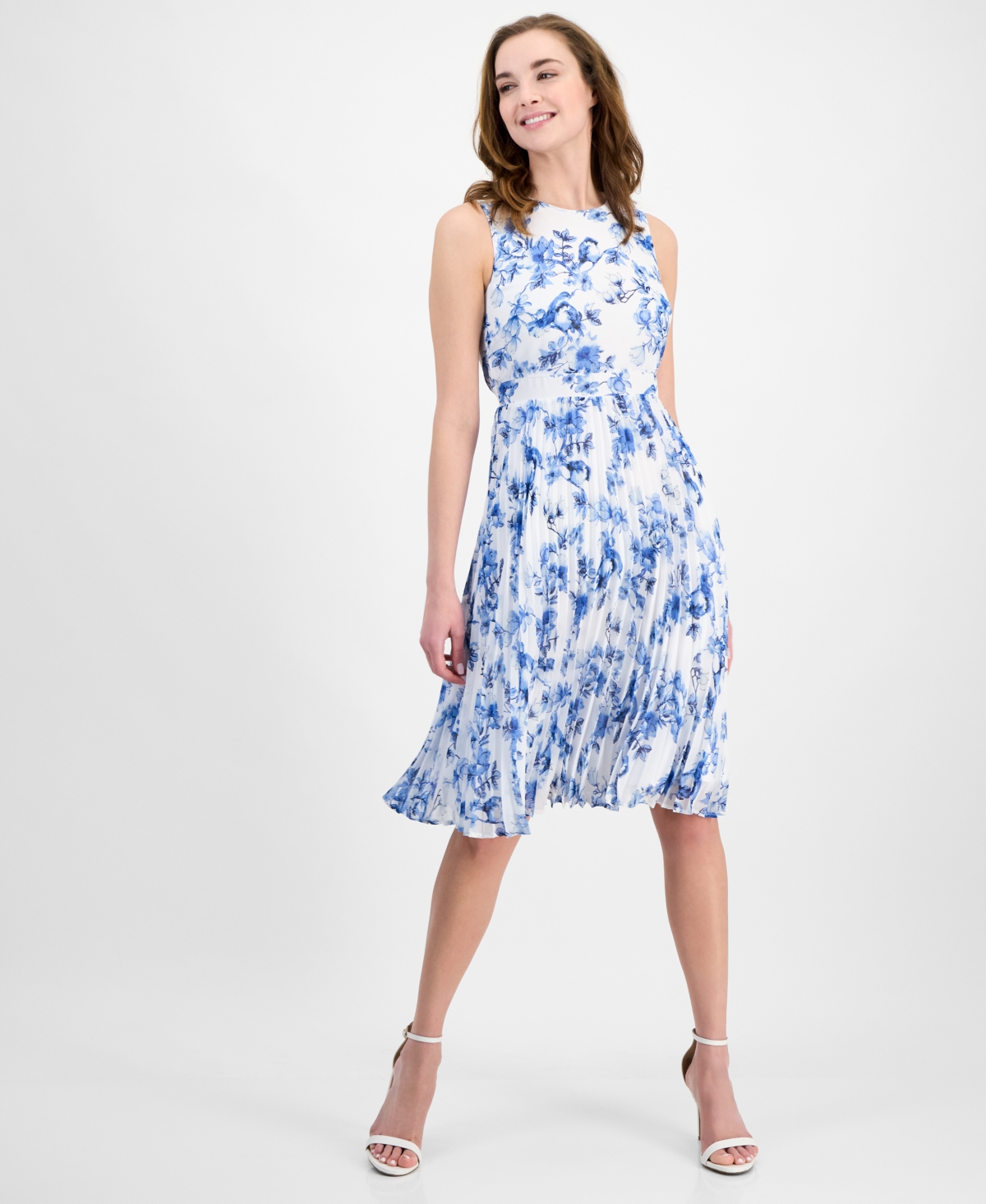 Click here for Anne Klein Womens Sleeveless Floral Fit & Flare Dr... prices