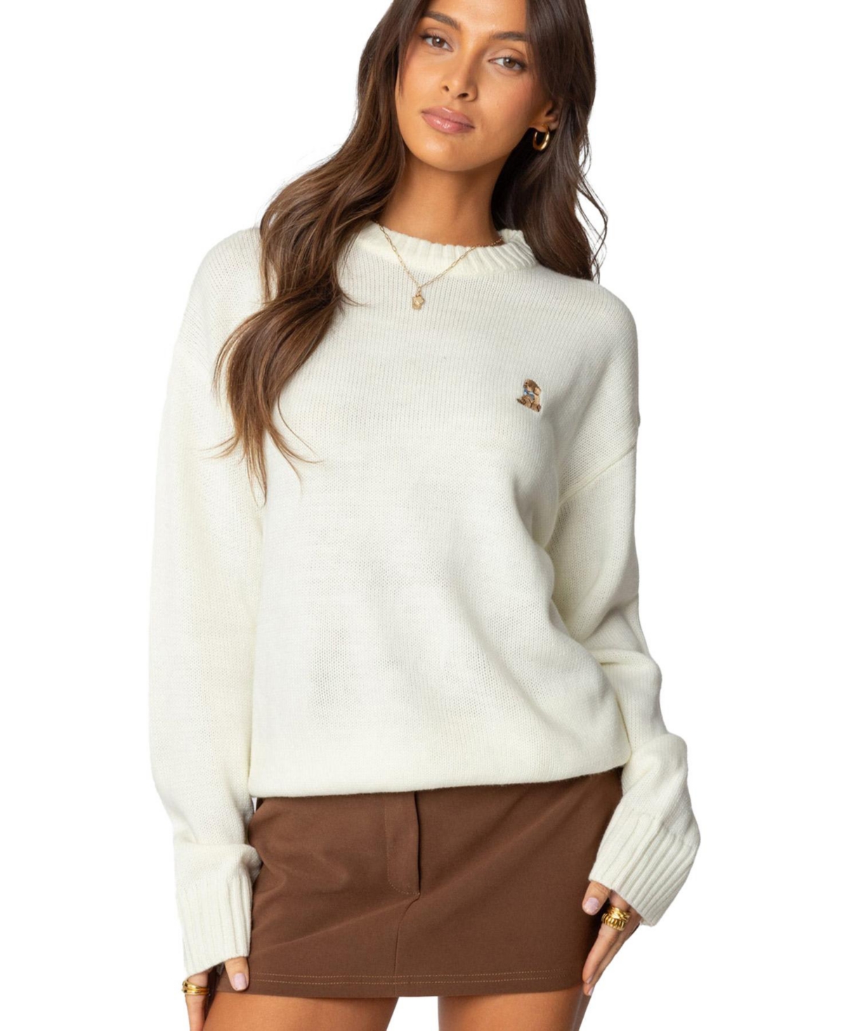 Click here for Edikted Womens Puppy Love Embroidered Sweater - Wh... prices