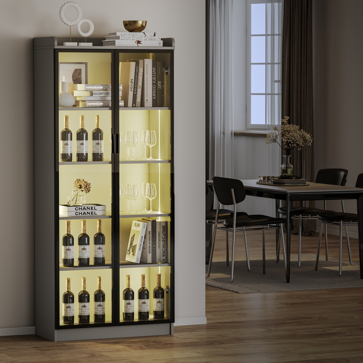 Click here for Vlsrka Wine Bar Storage Cabinet with Led Lights -... prices