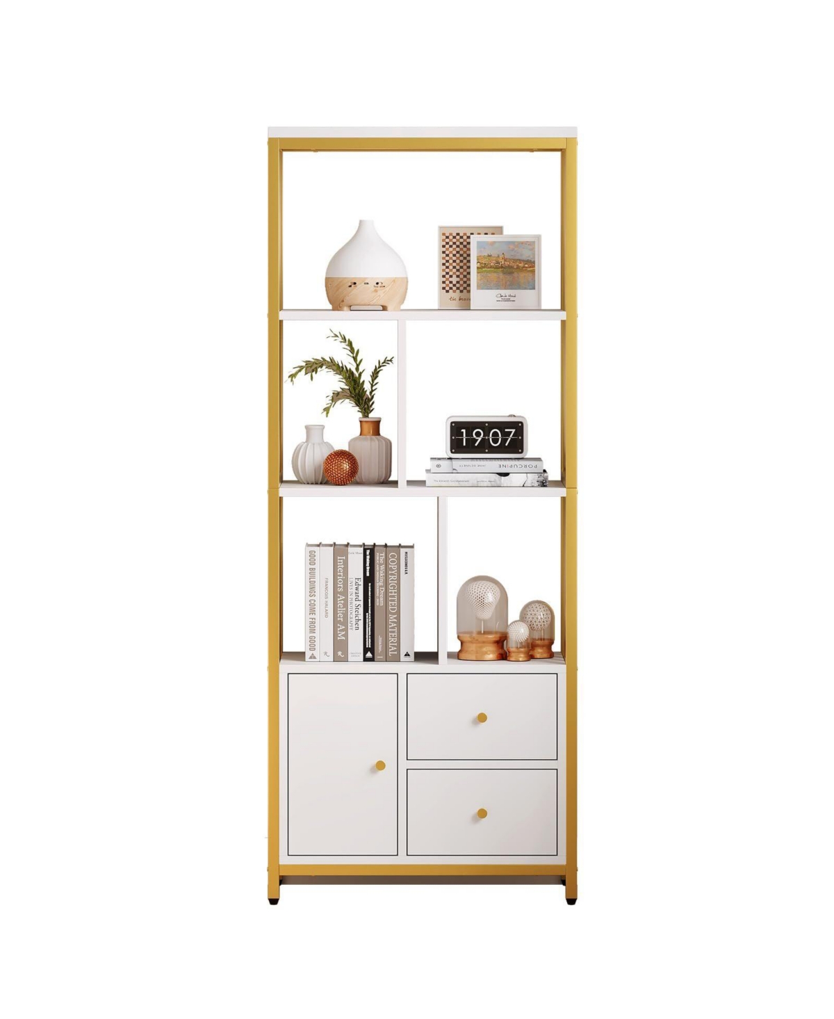 Click here for gaomon Modern Bookshelf with Drawers White Storage... prices