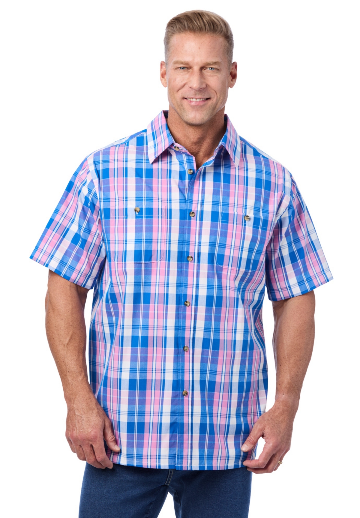 Click here for KingSize Big & Tall Short-Sleeve Plaid Shirt - Fre... prices