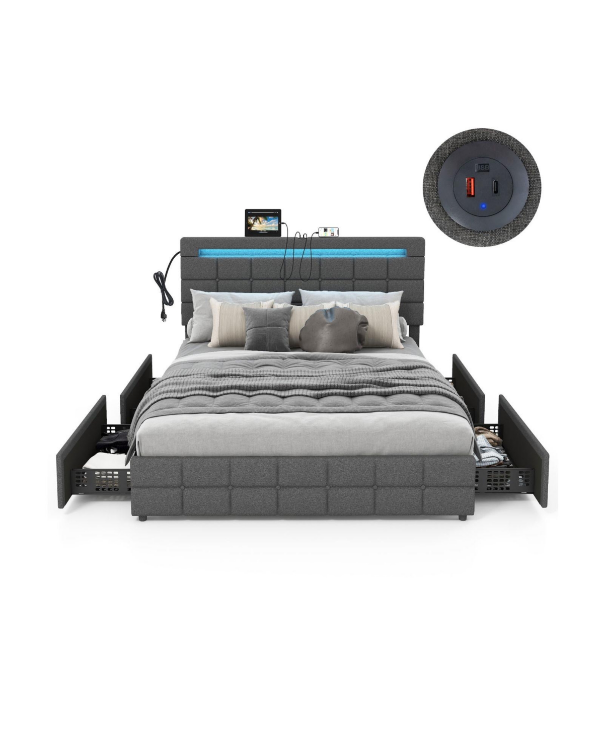 Click here for Gouun Upholstered Queen Led Bed Frame with Headboa... prices