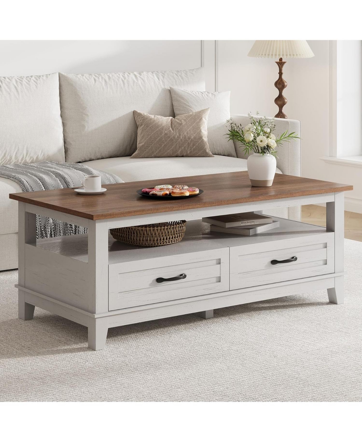 Click here for gaomon Farmhouse Coffee Table with Drawers  47.2 C... prices