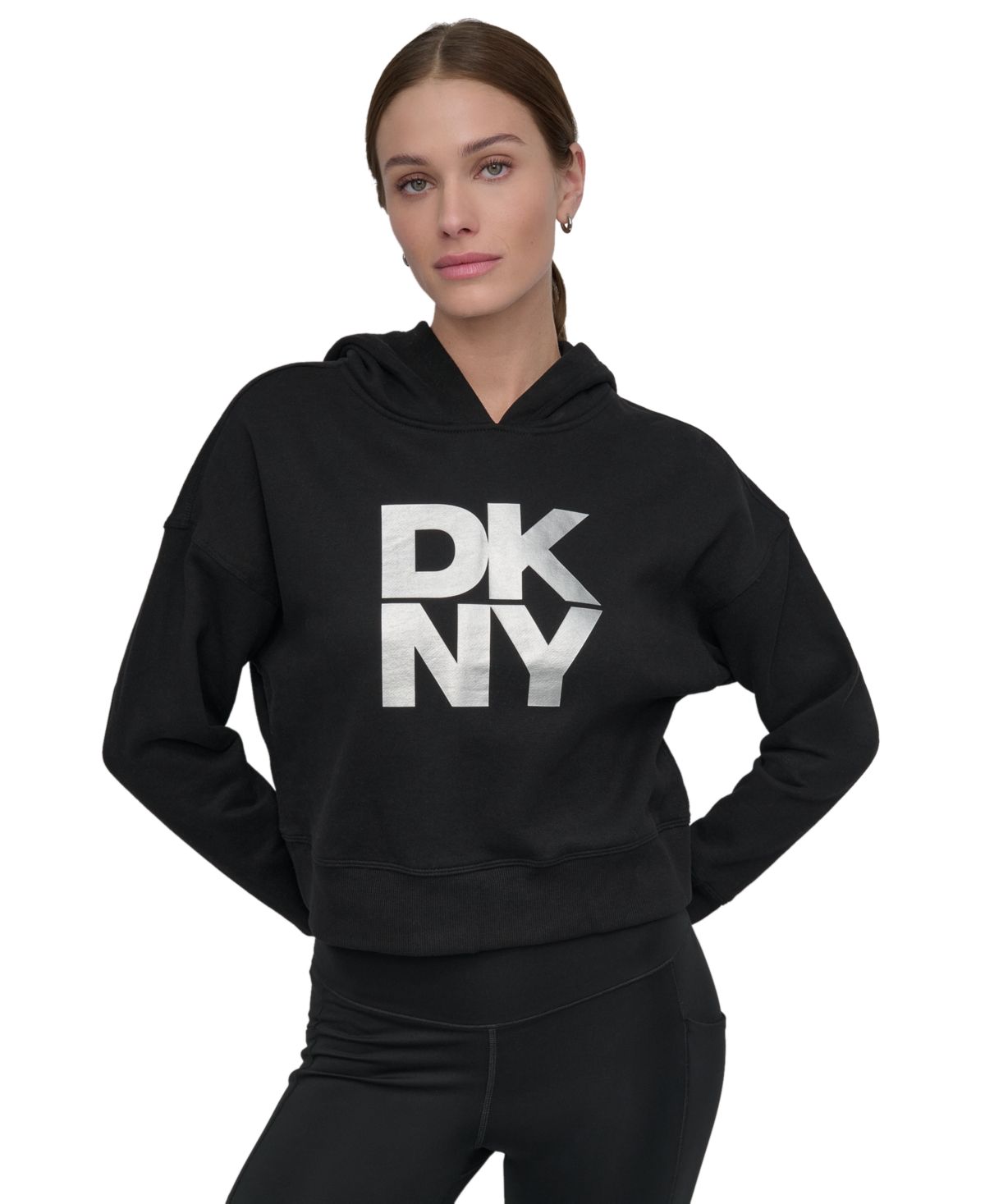 Click here for Dkny Womens Active Stacked Metallic-Logo Hooded To... prices