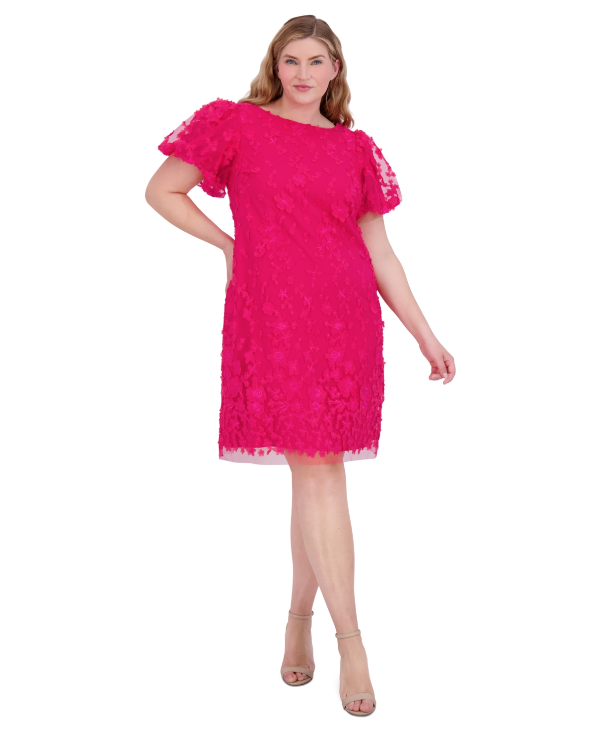 Click here for Eliza J Plus Size Puffed-Sleeve 3D-Floral Shift Dr... prices