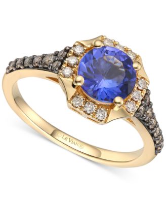 Tanzanite 1 1 5 ct. t.w. Nude Diamond 1 8 ct. t.w. Chocolate Diamonds 1 4 ct. t.w. Halo Ring in 14k Honey Gold