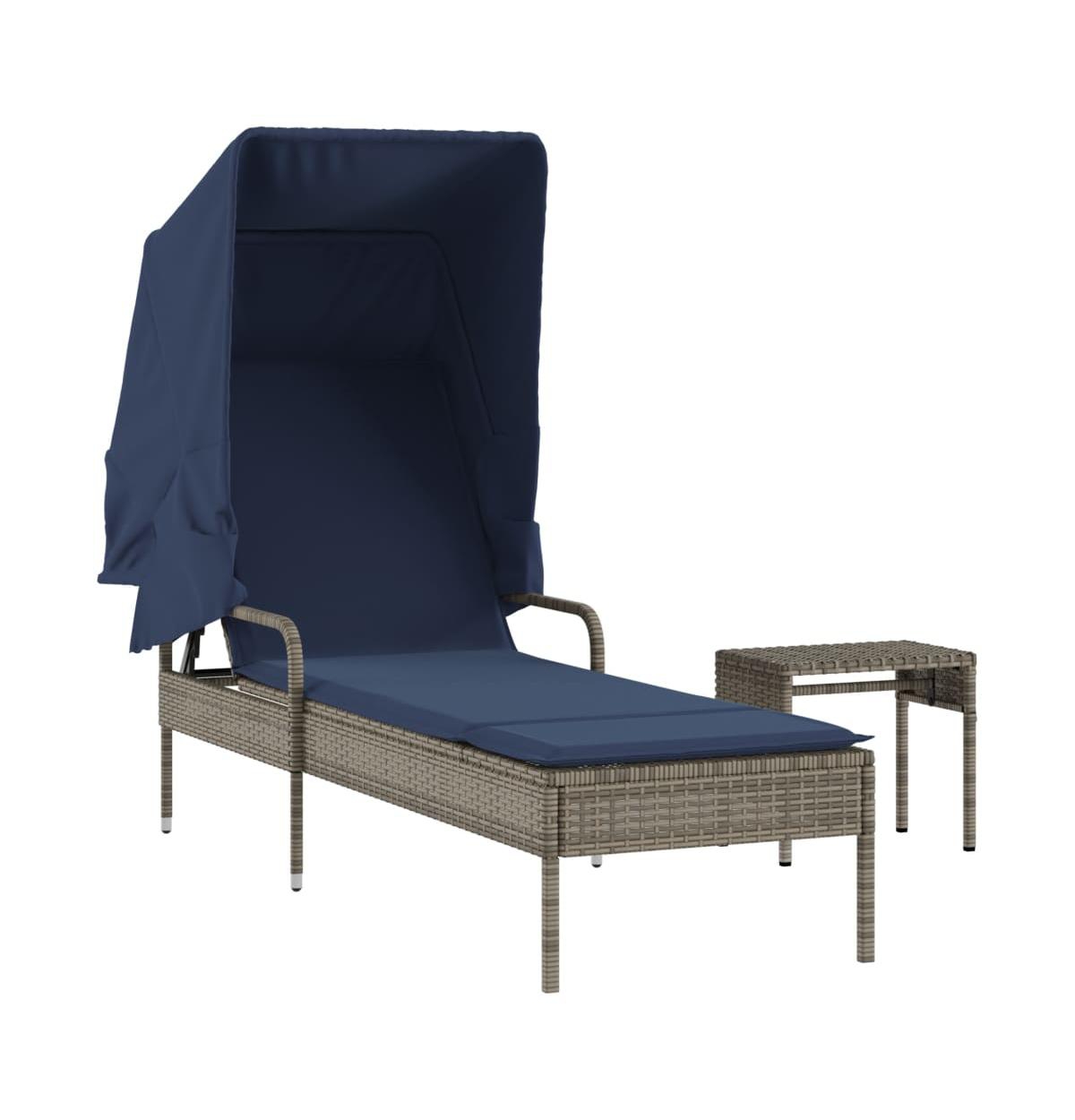 Click here for Sun Lounger with Canopy and Table Gray Poly Rattan... prices