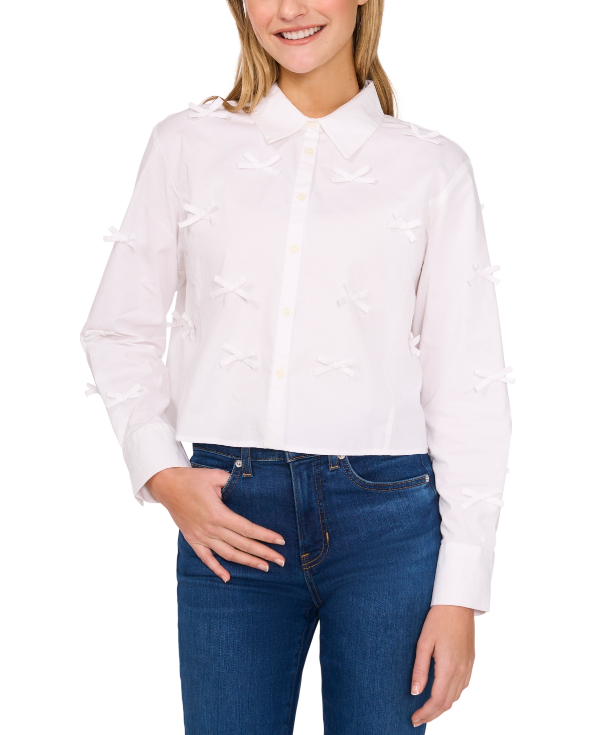Click here for CeCe Womens Princess Button-Front Bow-Detail Blous... prices