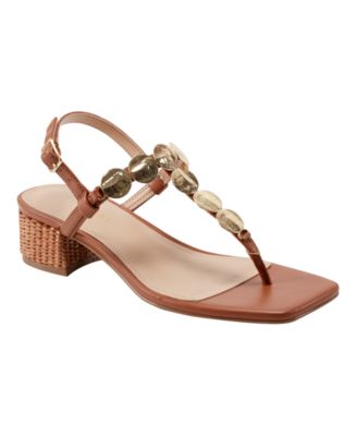 Marc Fisher Women's Caylie Embellished T-Strap Block Heel Sandals - Macy's